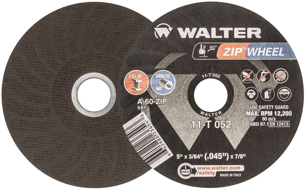 Walter 11-T 052 A-60-ZIP ZIPCUT Discs, 5″ x 3/64″ x 7/8″ Flat Cut-Off ...