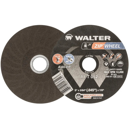 Walter 11-T 052 A-60-ZIP ZIPCUT Discs, 5″ x 3/64″ x 7/8″ Flat Cut-Off ...