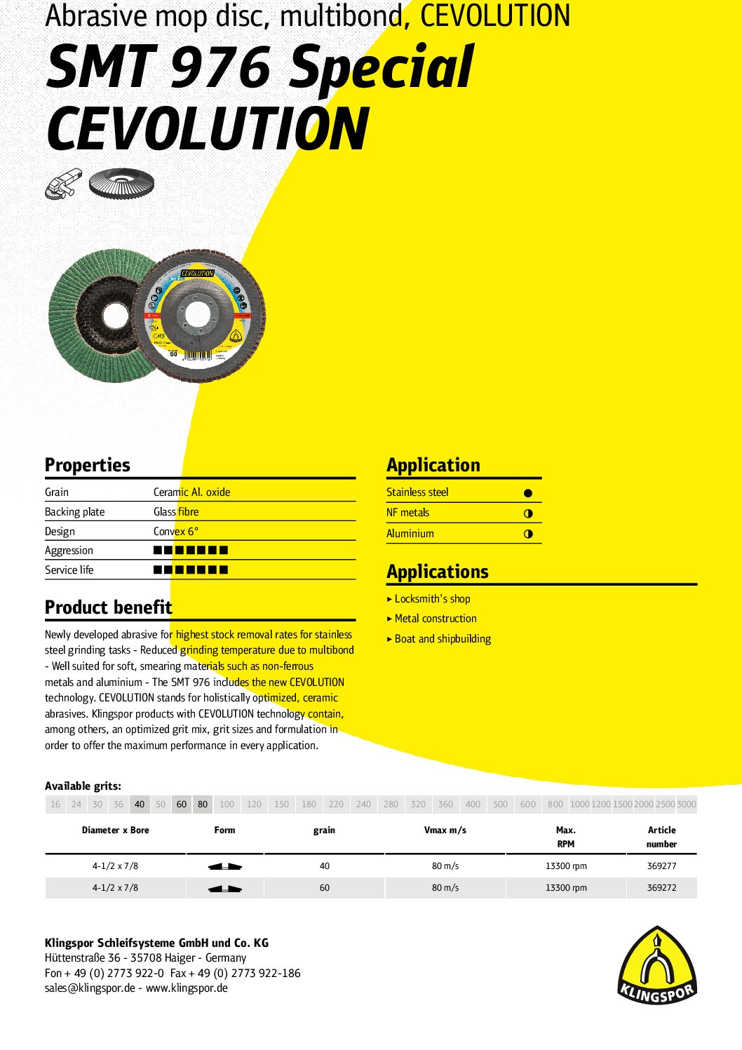 Klingspor 369277 SMT 976 Special CEVOLUTION 80G 4-1/2″ x 7/8″ Abrasive Mop Disc | Adam's Tarp ...