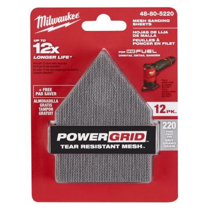 Milwaukee 48-80-5220 220 Grit Mesh Sanding Sheets, M12 Orbital Detail ...